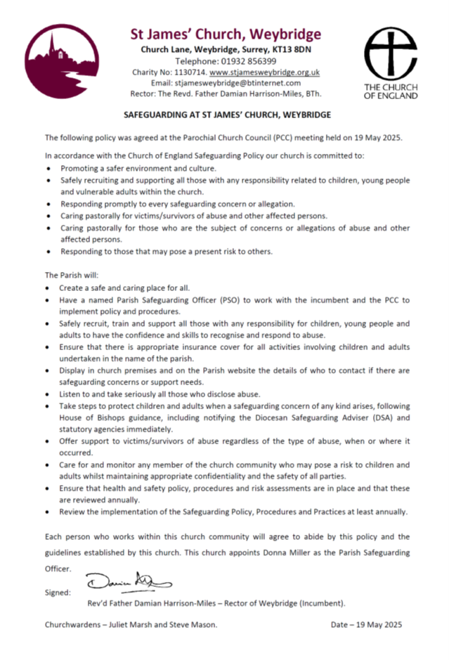 Safeguarding – St James' Church, Weybridge